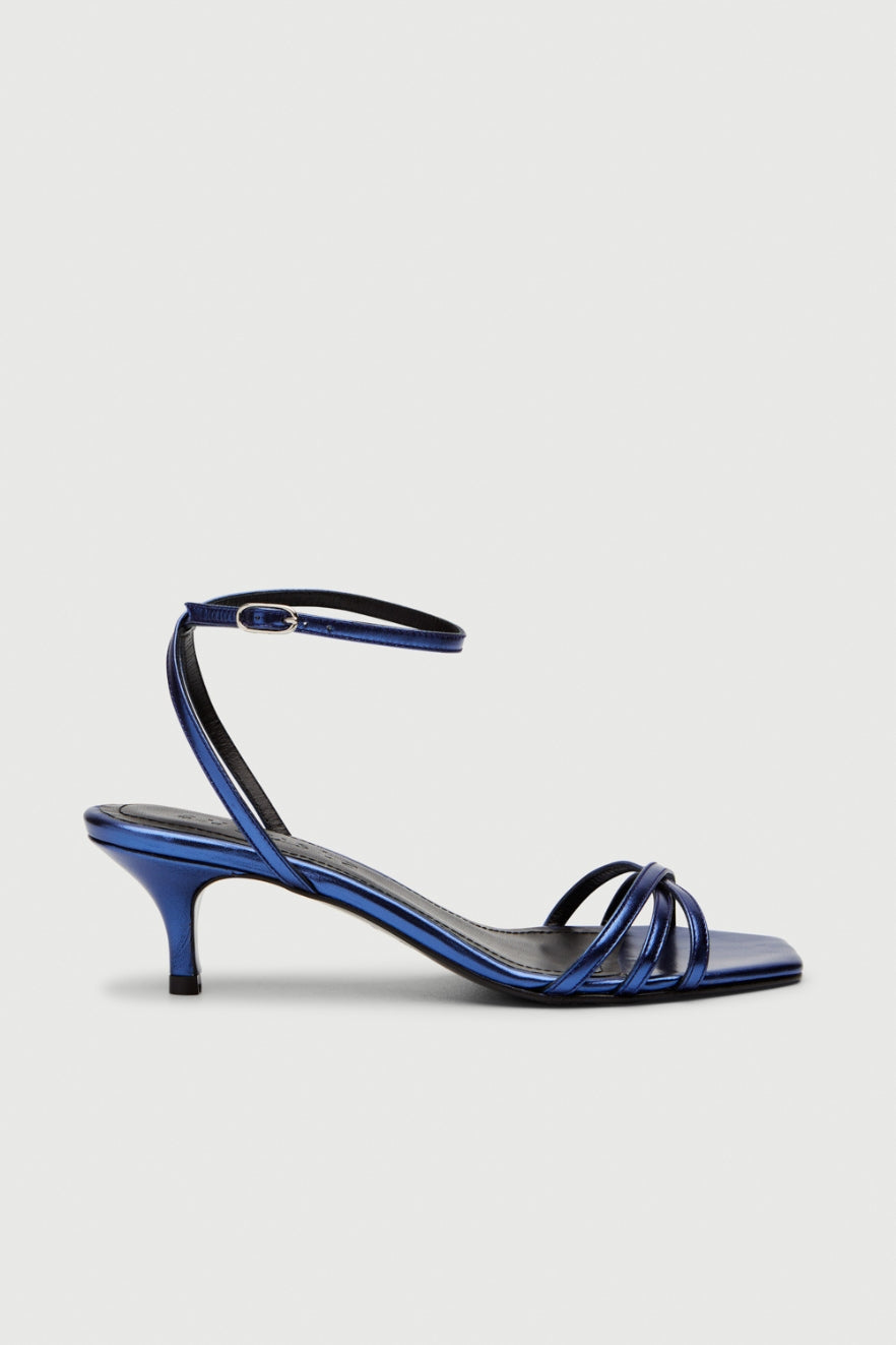 Uma Sandals in Metallic Ocean-coloured Leather – Augusta the Brand