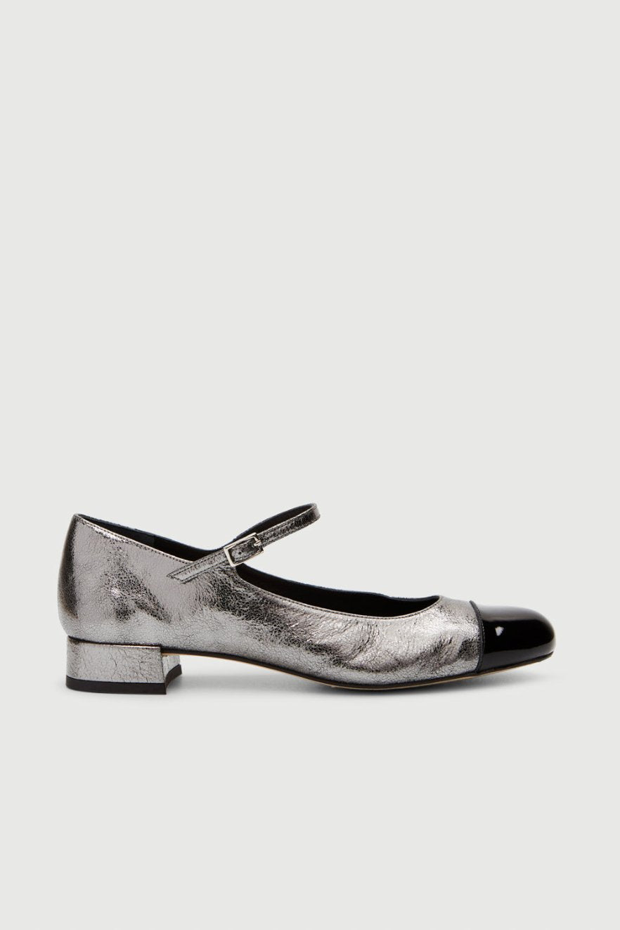 Lola Mary Janes in Charcoal-coloured Metallic Leather – Augusta the Brand